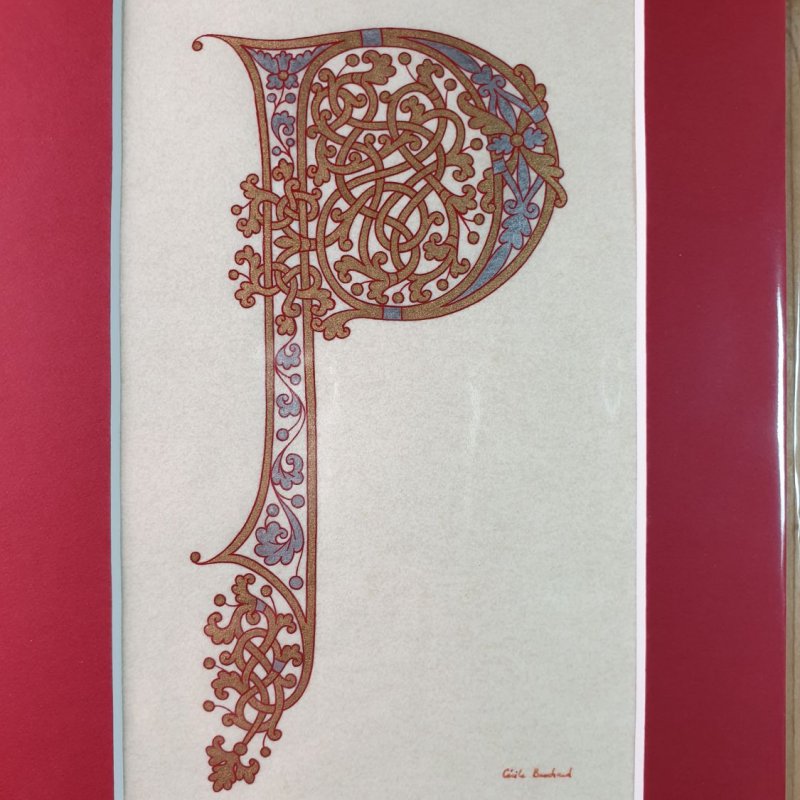 Lettre P enluminée style carolingien